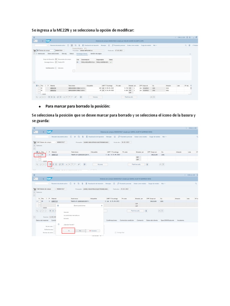 Marcar y Desmarcar Borrado en PO | PDF