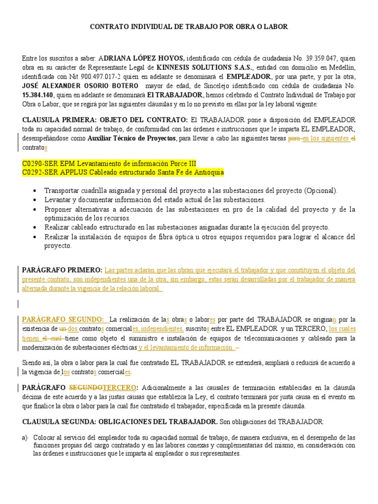 Contrato Obra o Labor | PDF | Salario | Derecho laboral