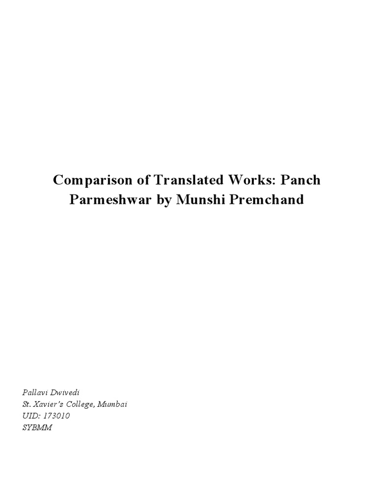 Comparison of Translated Works Panch Parmeshwar by Munshi Premchand | PDF