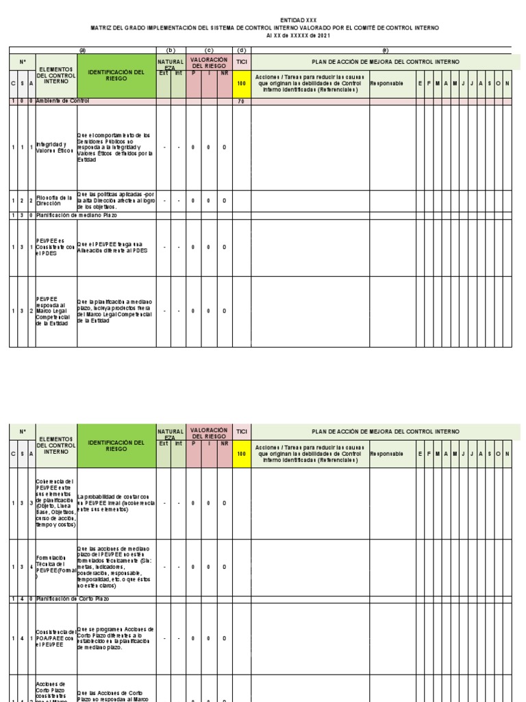Matriz de Control Interno Version 1.2 | PDF | Planificación | La ...