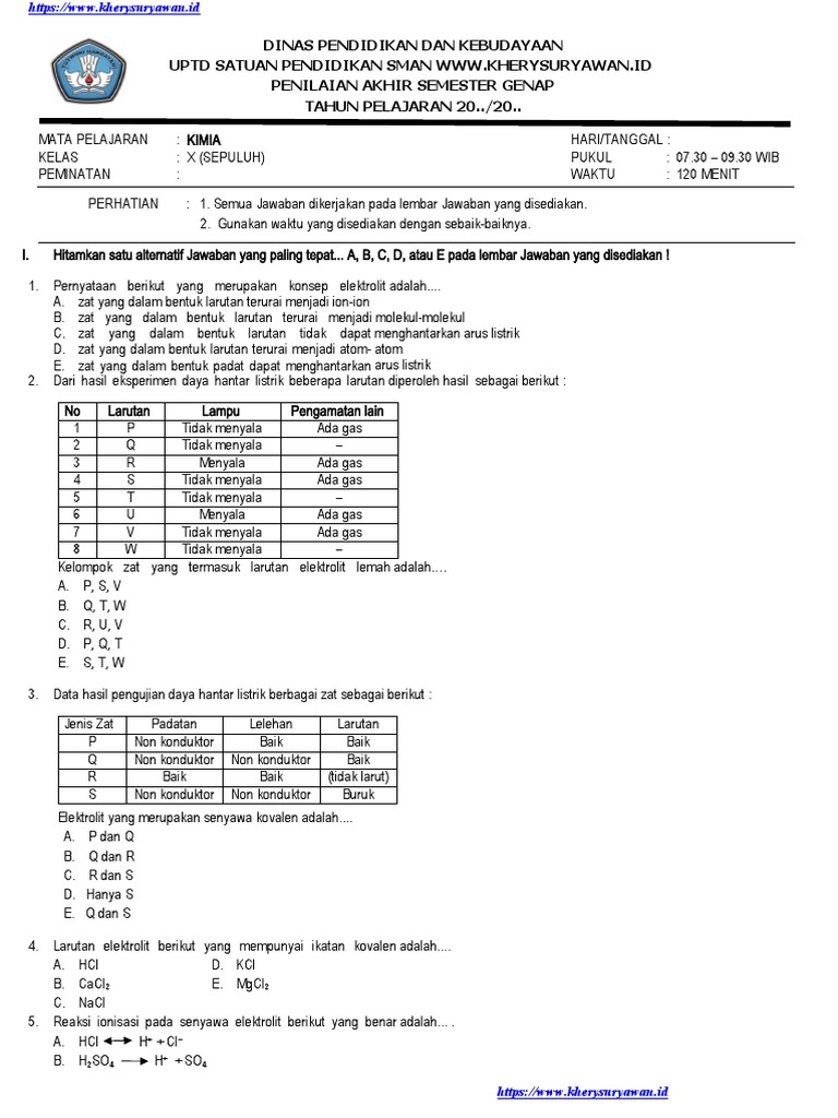 Soal PAT Kimia Kelas 10 K13 V2 - WWW - KHERYSURYAWAN.ID | PDF