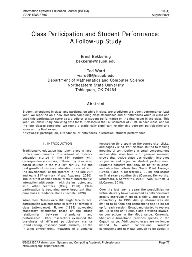 Class Participation and Student Performance | PDF | Coefficient Of Determination | Regression ...