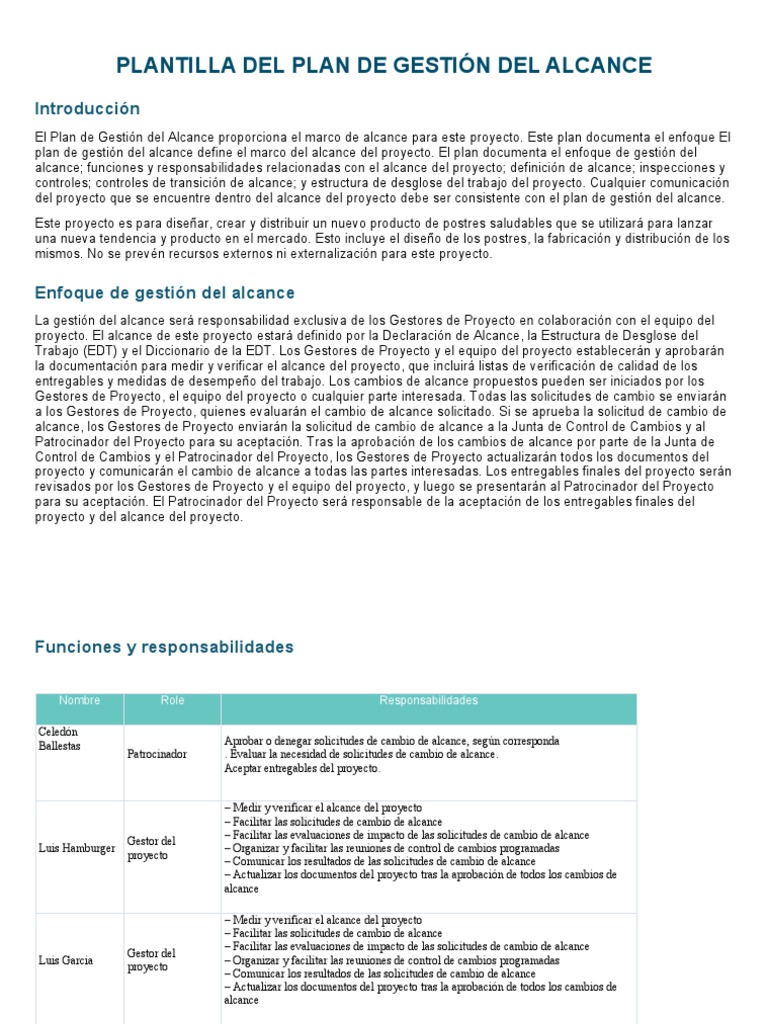 Plantilla de Gestión del Alcance del Proyecto | PDF