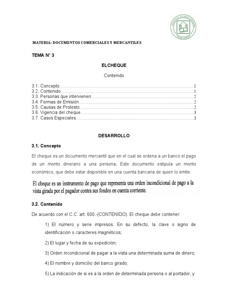 Tema #3 El Cheque | PDF | Cheque | Bancos