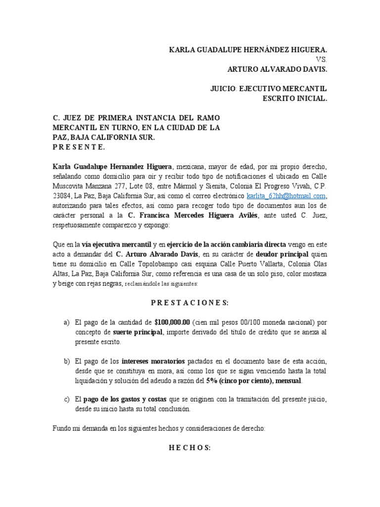 Demanda Ejecutiva Mercantil | PDF | Demanda judicial | Justicia