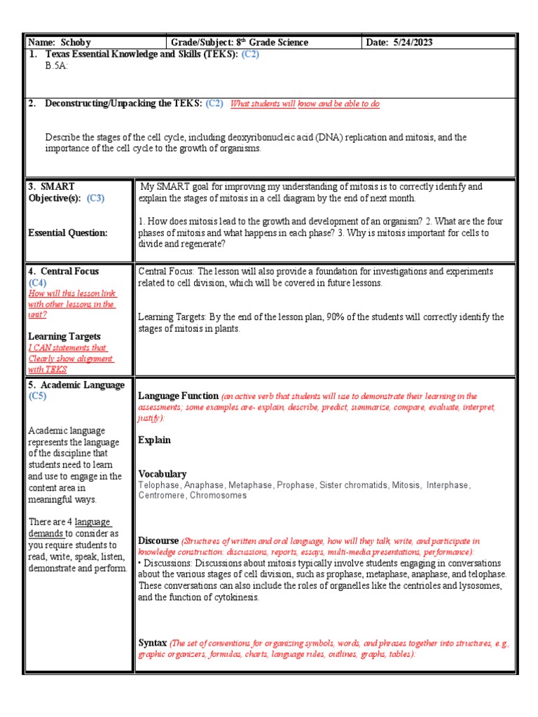 Lesson Plan Guide | PDF | Mitosis | Cell Biology