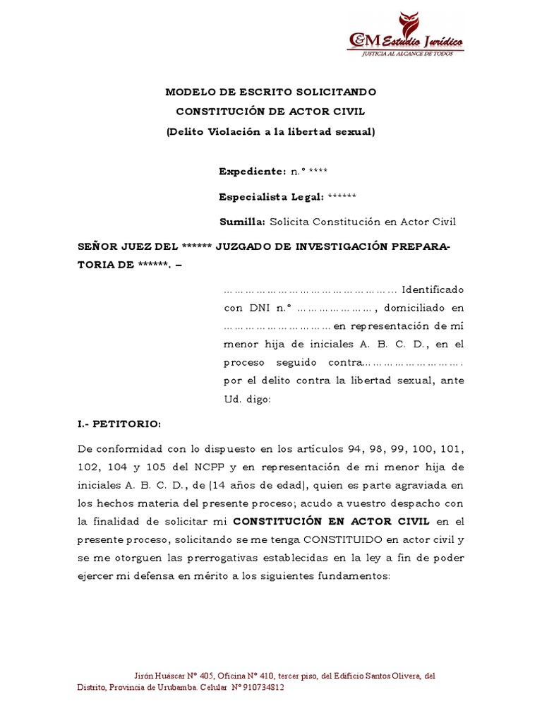 Modelo de Escrito Actor Civil | PDF | Justicia | Crimen y violencia
