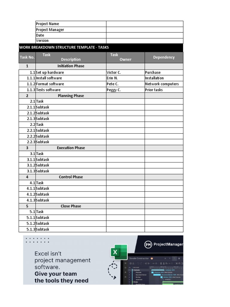 Work Breakdown Structure Template | PDF | Microsoft Excel | Project ...
