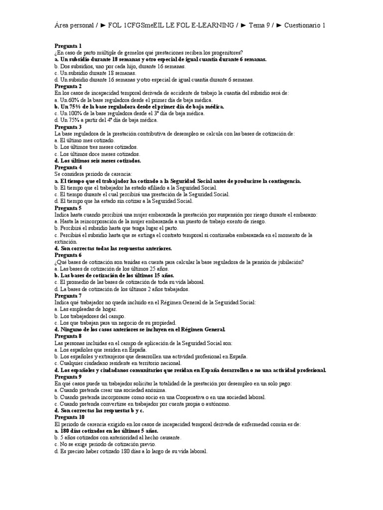 Fol Tema 9 Cuestionario 1 | PDF | Economias