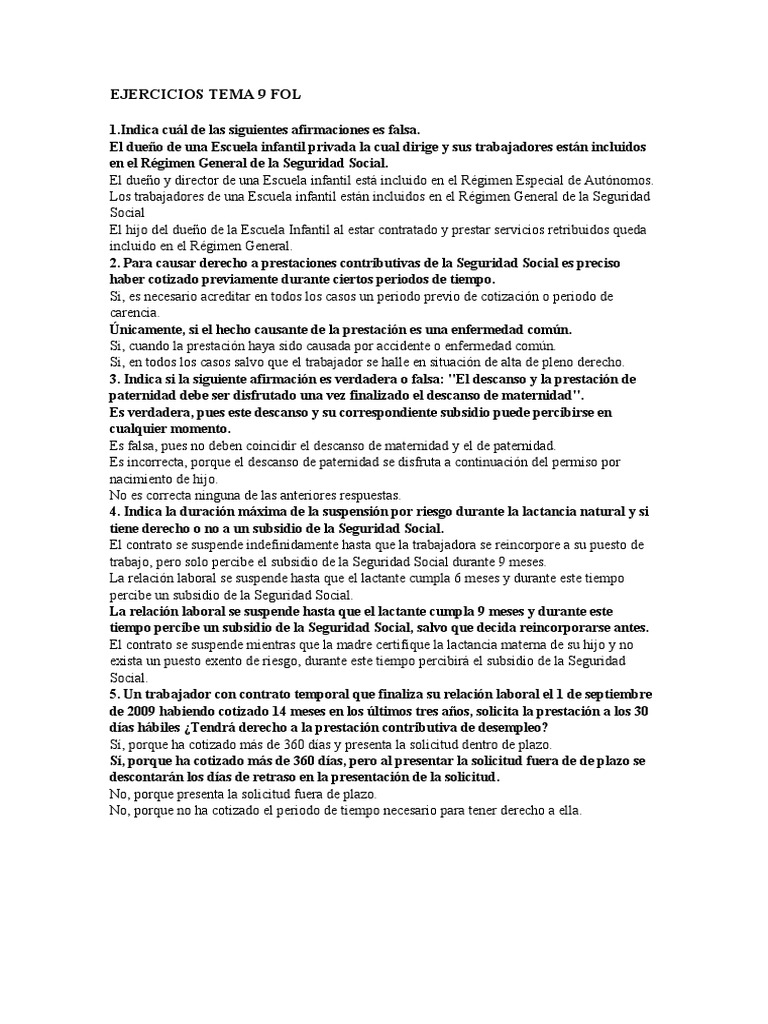 Ejercicios Tema 9 Fol | PDF | Amamantamiento | Desempleo