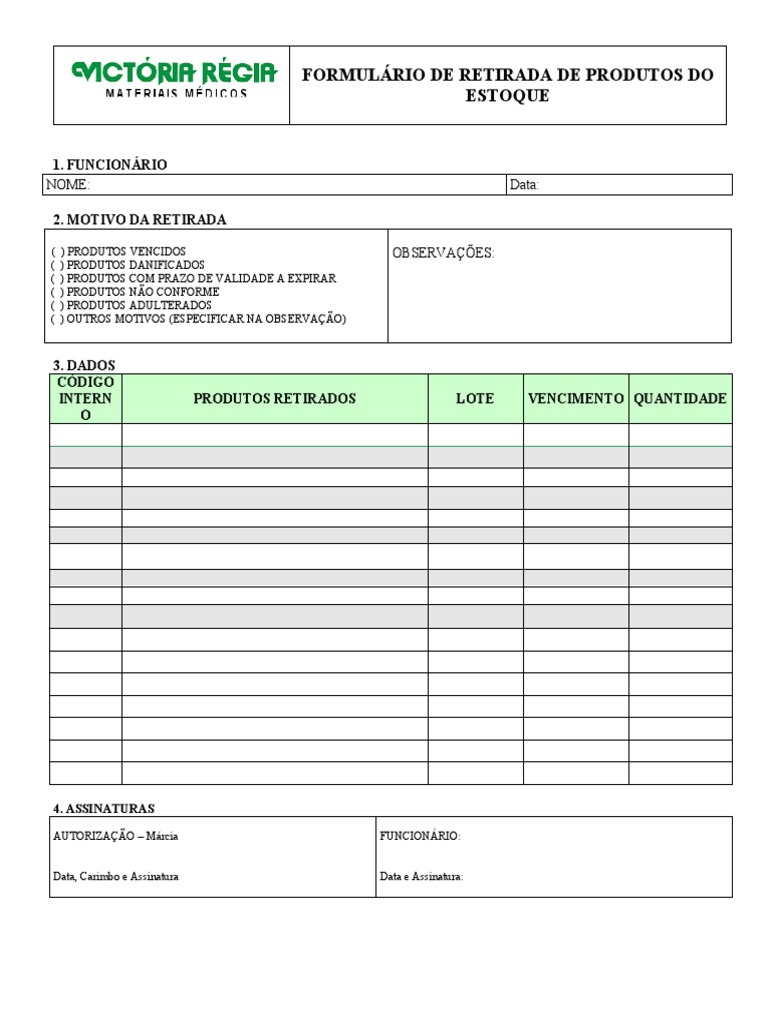 Formulário de Retirada de Estoque | PDF