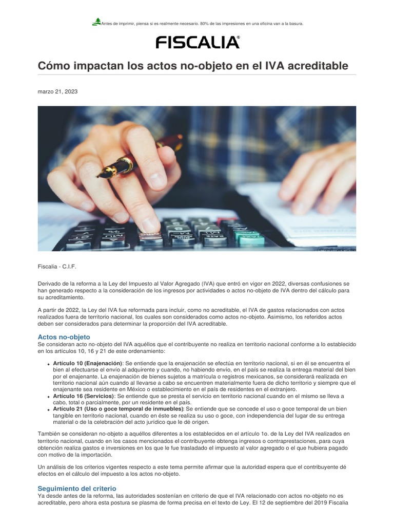 Cómo Impactan Los Actos No-Objeto en El IVA Acreditable | PDF | Impuesto al valor agregado ...