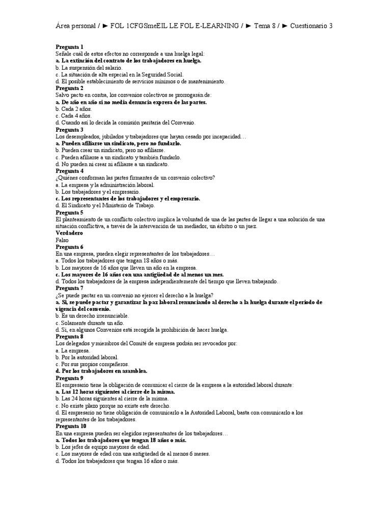 Fol Tema 8 Cuestionario 3 | PDF | Labor