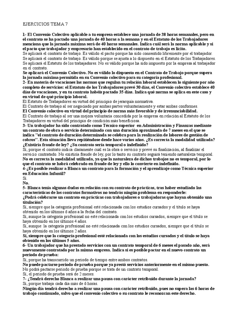 Ejercicios Tema 7 Fol | PDF | Derecho laboral | Acuerdo colectivo