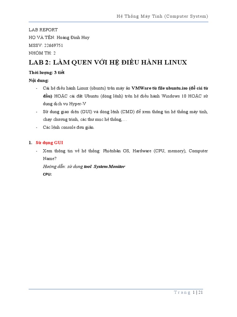 Lab2 - Lam Quen Voi HDH Linux | PDF