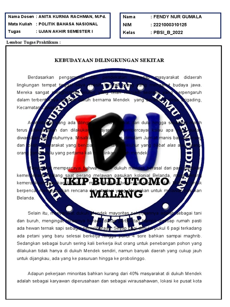 Polbasnas - Uas I (Fendy Nur Gumala - Pbsi - B - 2022) - 122204 | PDF