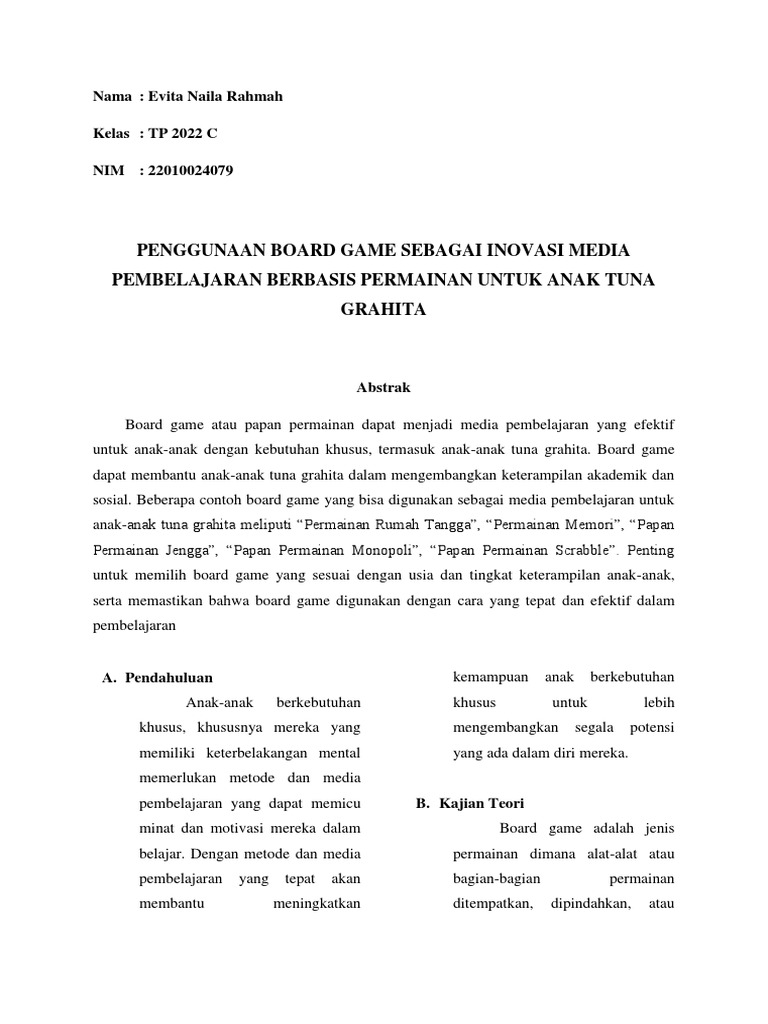 Board Game untuk Pembelajaran Tuna Grahita | PDF