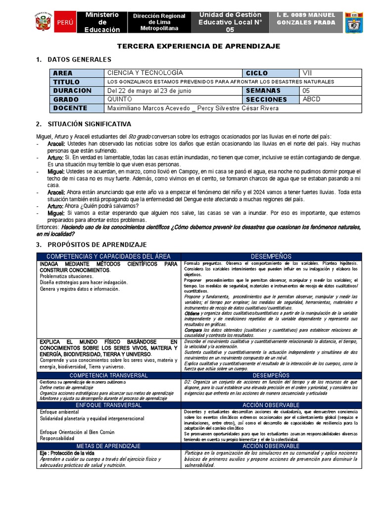 Tercera Experiencia De Aprendizaje Cyt Quinto 2023 Pdf