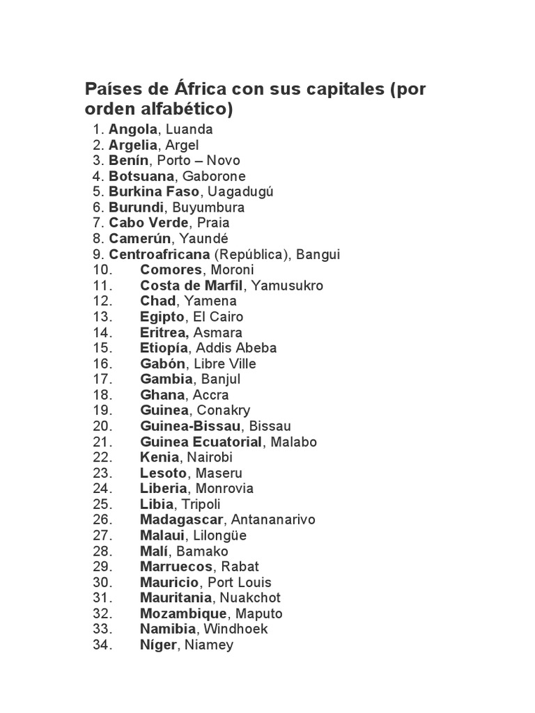 Capitales de África en Orden Alfabético | PDF | África | Aptitud física