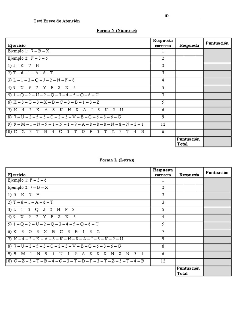 Test Breve de Atencion Bta | PDF