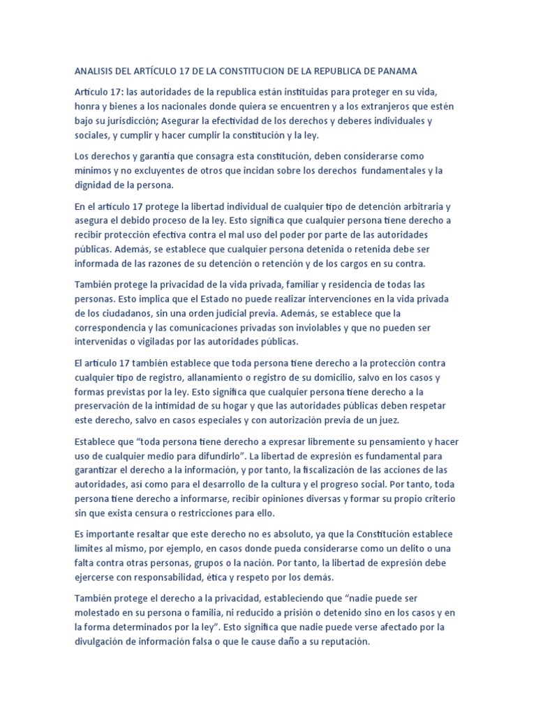 Analisis Del Artículo 17 de La Constitucion de La Republica de Panama | PDF | Libertad de ...