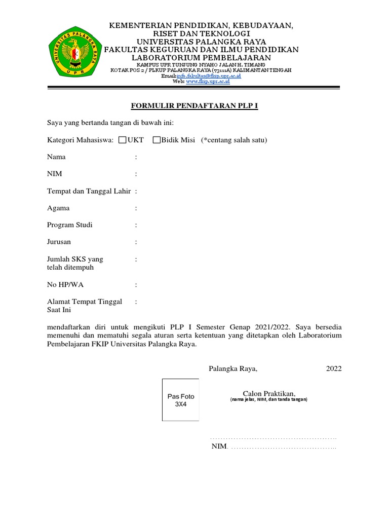 Form Registrasi Offline PLP I Genap 2021-2022 | PDF