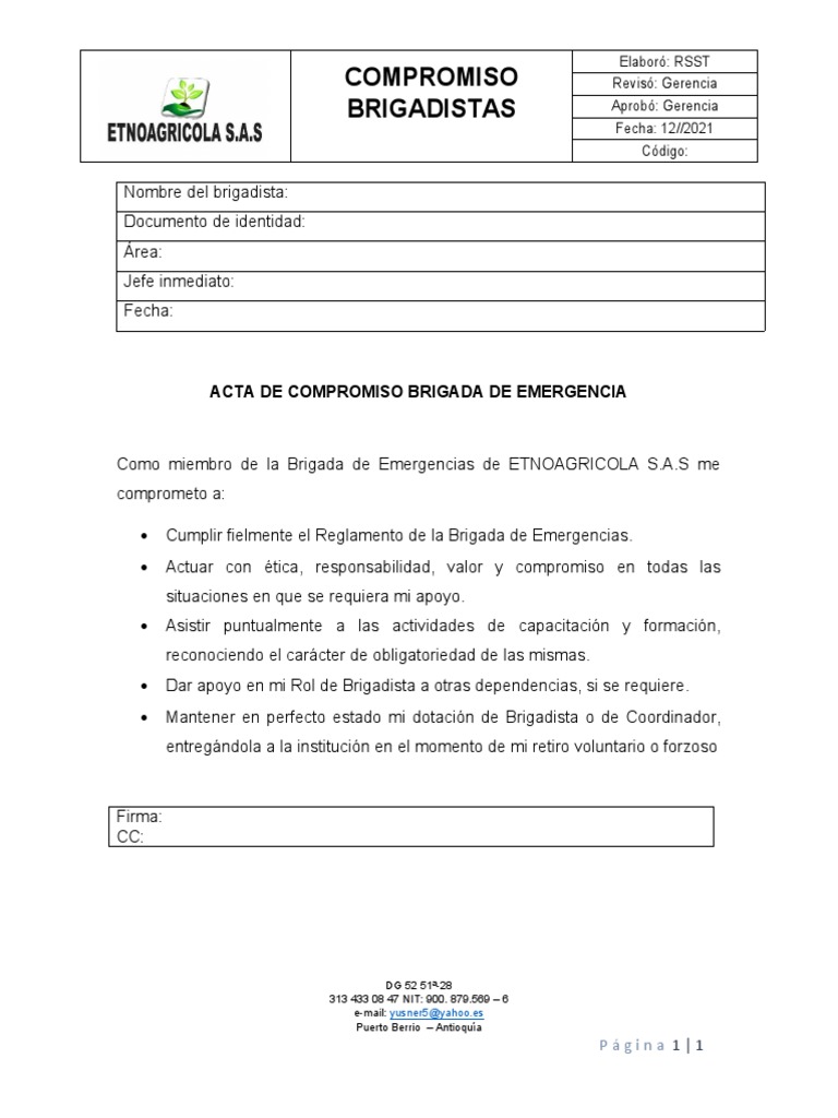 FR-GSST-11-V01 Compromiso Brigadistas | PDF
