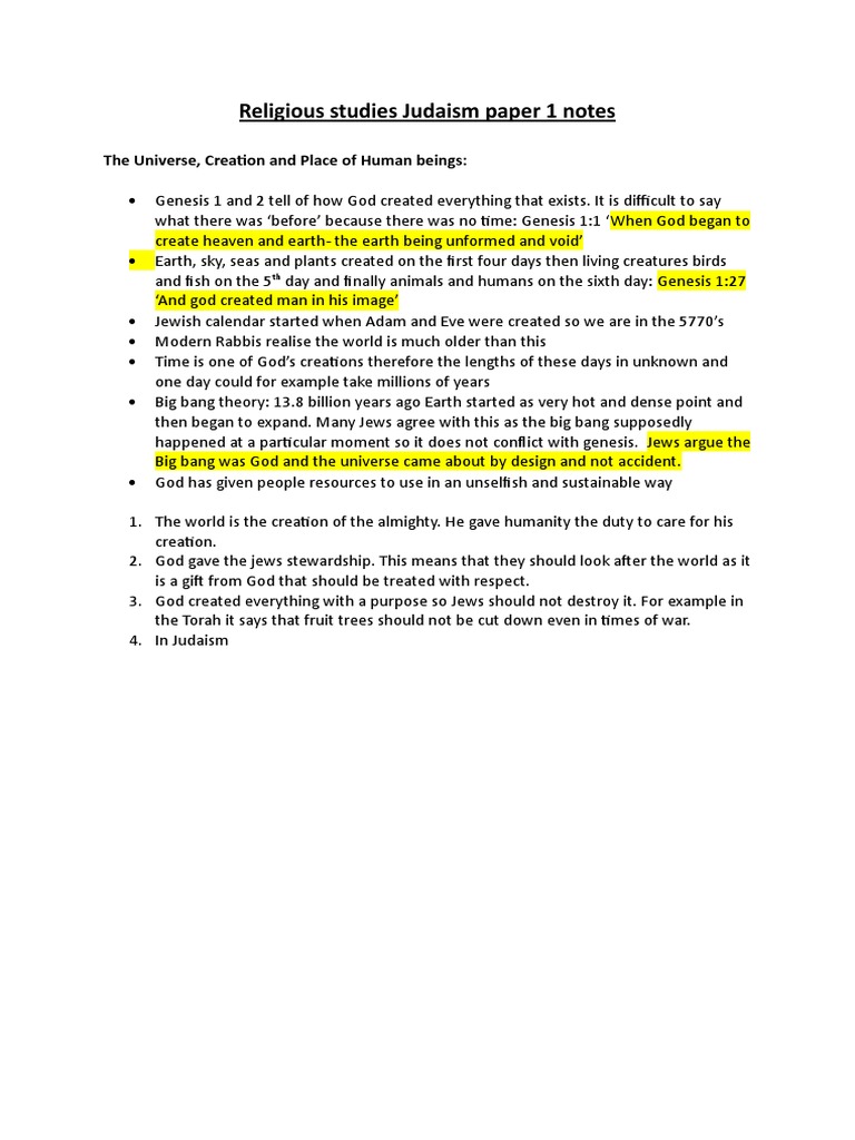 Religious Studies Judaism Paper 1 Notes | PDF