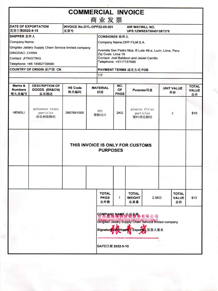 Revised INVOICE For 2kg Sample | PDF