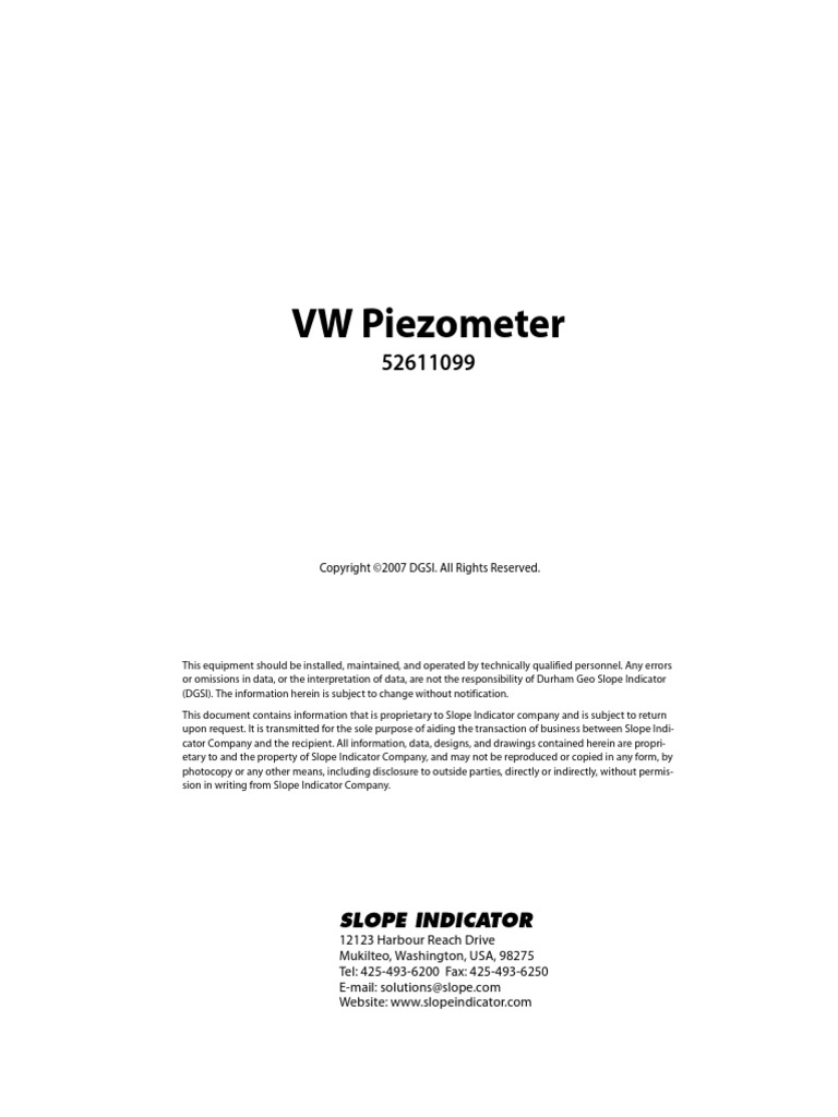 VW Piezometer Manual | PDF | Atmospheric Pressure | Pressure