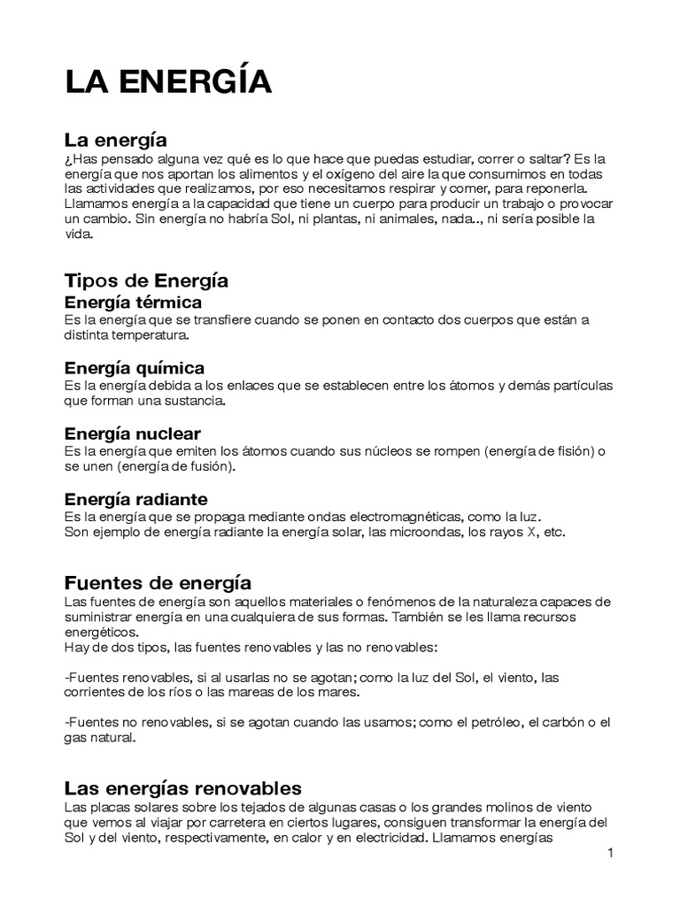 Tipos de Energía | PDF | Energía renovable | Energía solar
