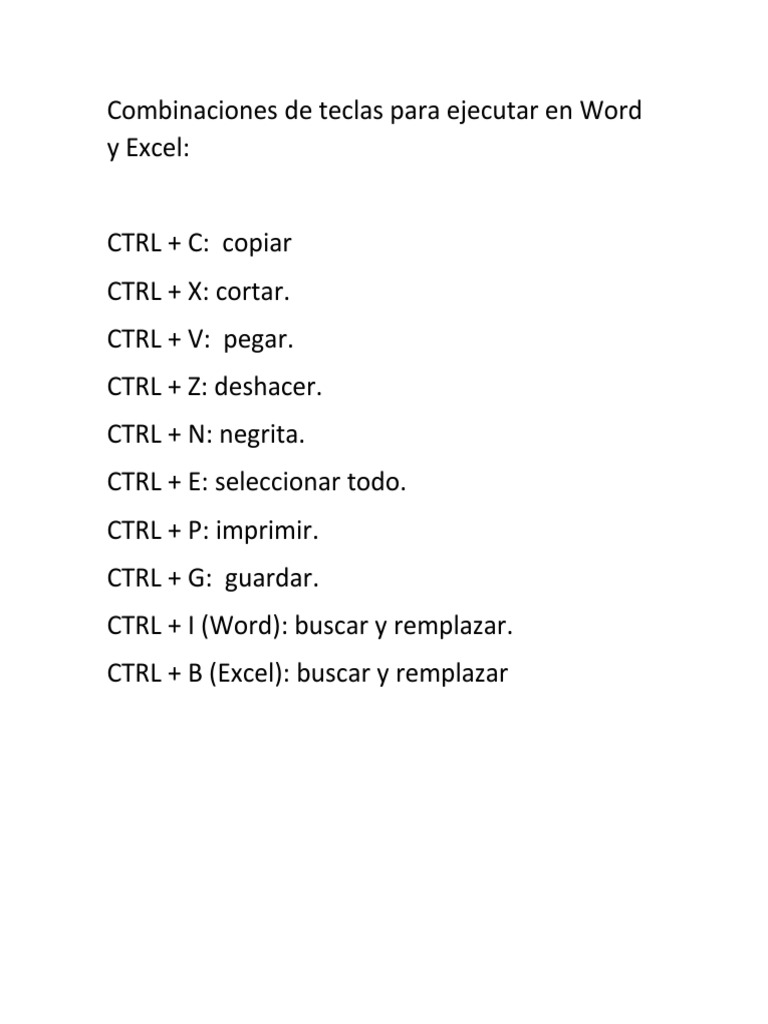 Combinaciones de Teclas para Ejecutar en Word y Excel | PDF