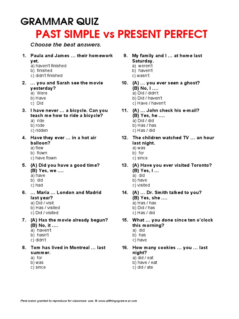 Past Simple vs Present Perfect Quiz | PDF