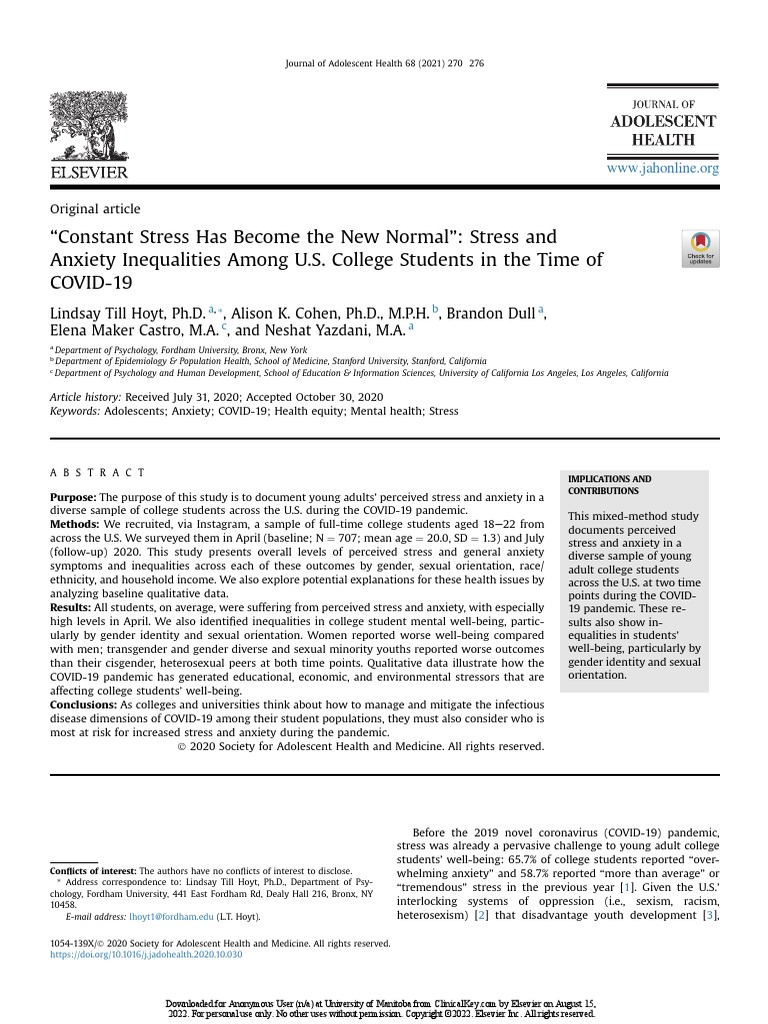 Article - Constant Stress Has Become The New Normal | PDF | Mental Disorder | Race And Ethnicity ...
