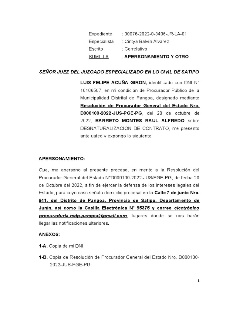 76-2022 - Apersonamiento - Delegacion - Informe Oral | PDF | Justicia | Crimen y violencia