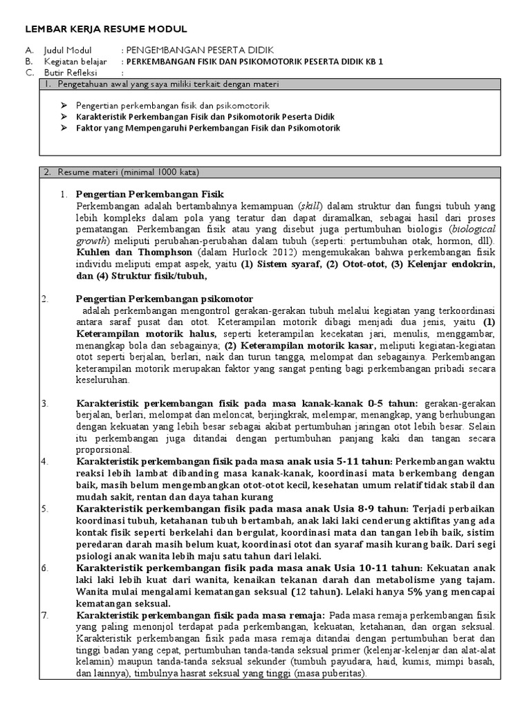 Template Resume Modul PPG 2023 (8) Modul 3 Kb1 | PDF | Karier & Perkembangan | Sains & Matematika