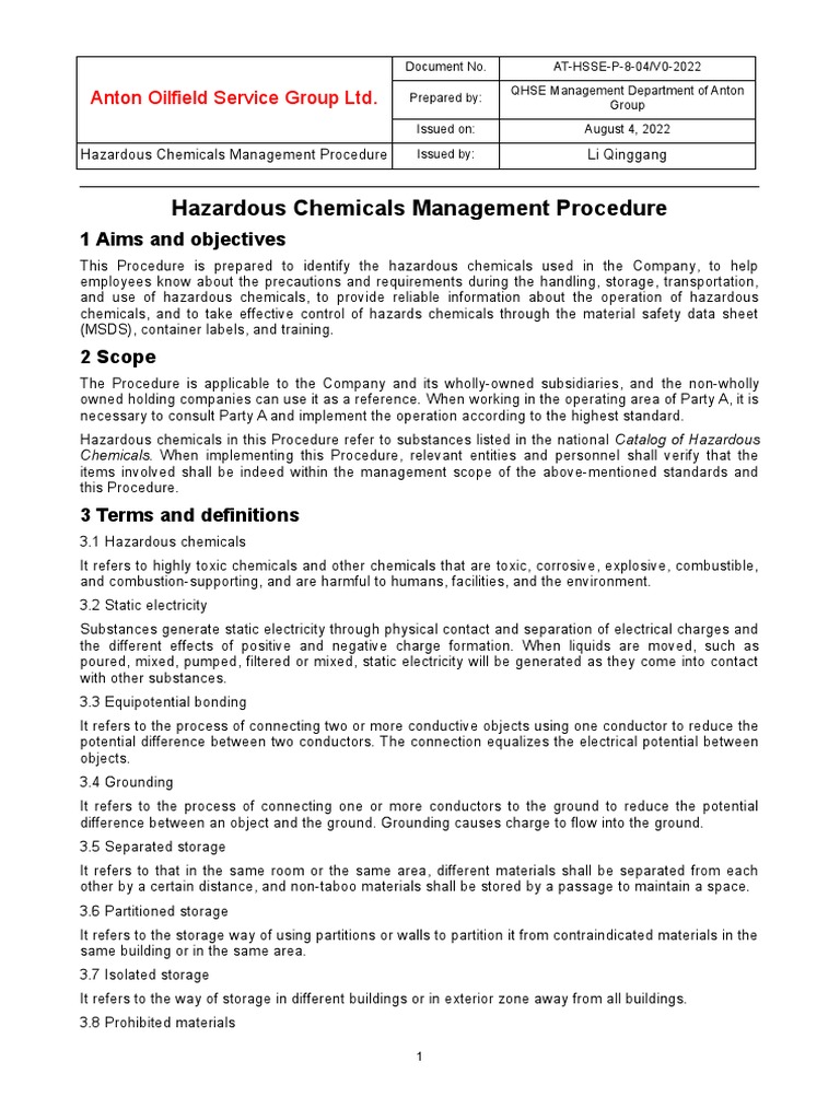 8.1-4 Measures For The Management of Hazardous Chemicals (AT-HSSE-P-8 ...