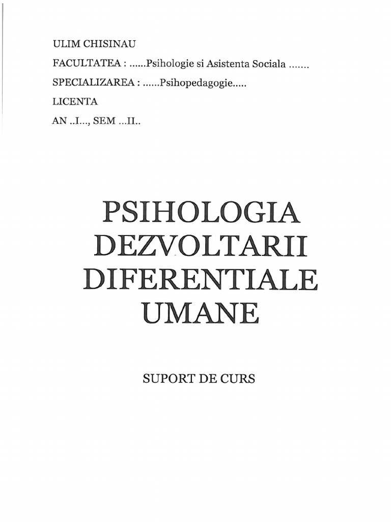 PSIHOLOGIA DEZVOLTARII DIFERENTIALE UMANE - Copie | PDF