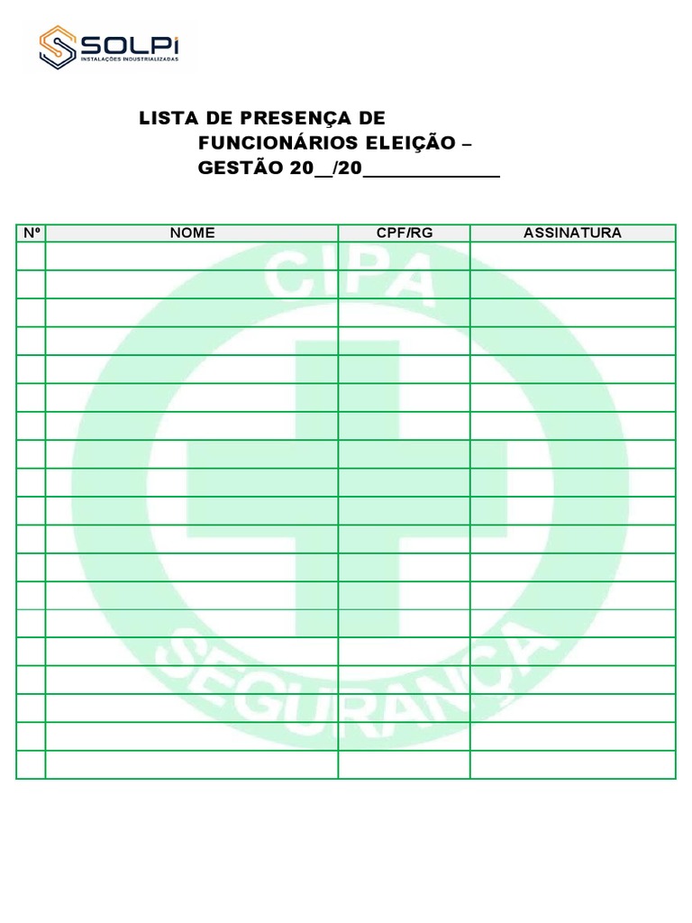 Modelo - Lista de Presença Na Eleição - CIPA | PDF