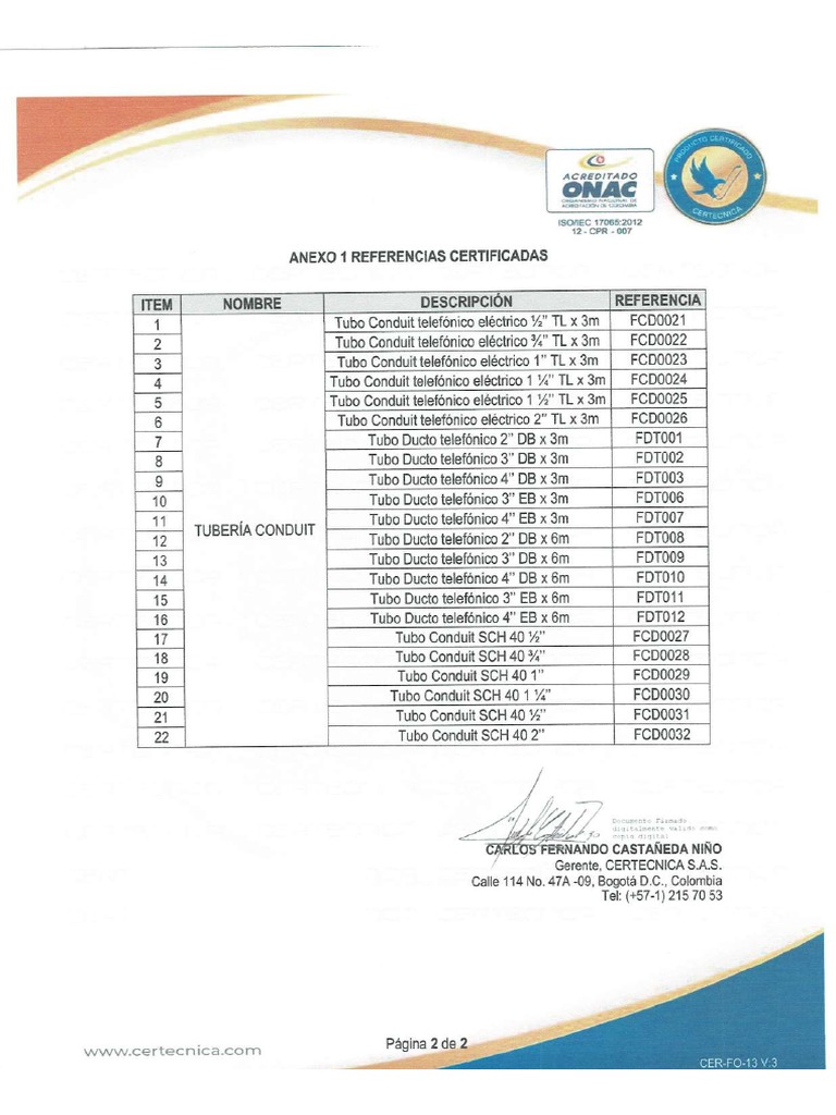 Cert Calidad Tuberia Conduit 02 | PDF