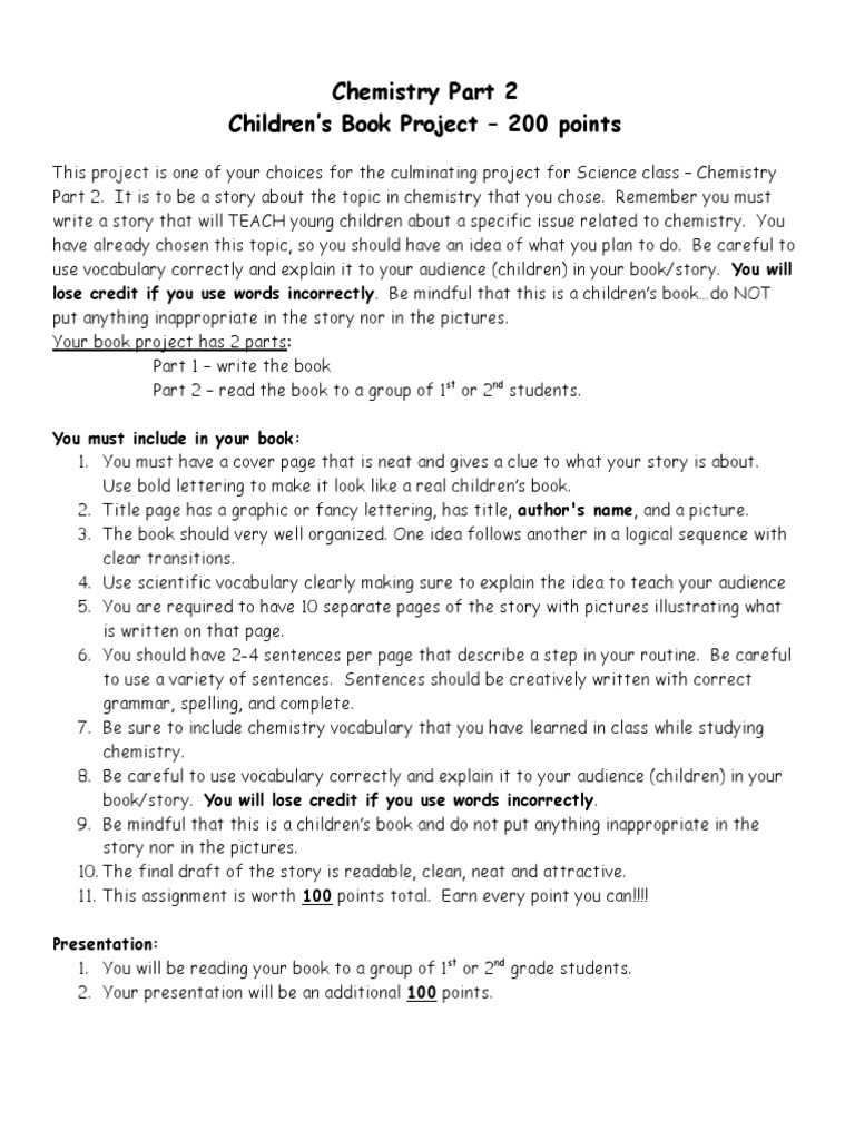 Chemistry Part 2 Childrens-Book-Project-Rubric | PDF | Syntax | Books