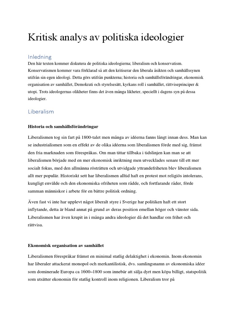 Kritisk Analys Av Politiska Ideologier | PDF