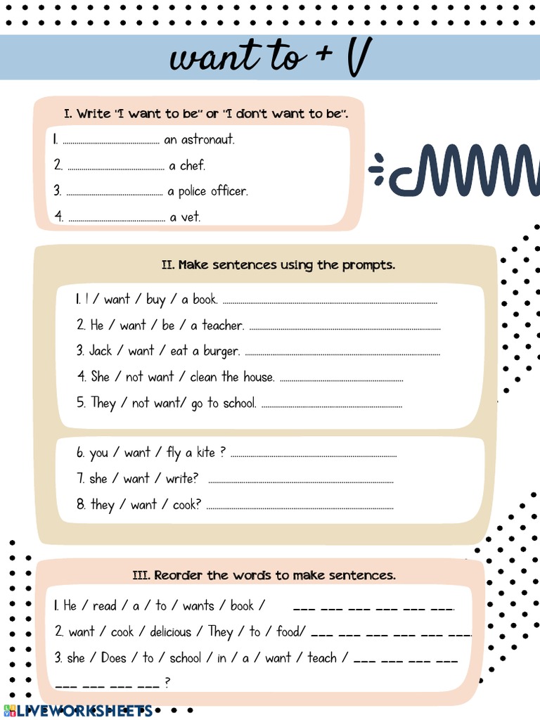 Want To + Verb Worksheet | PDF