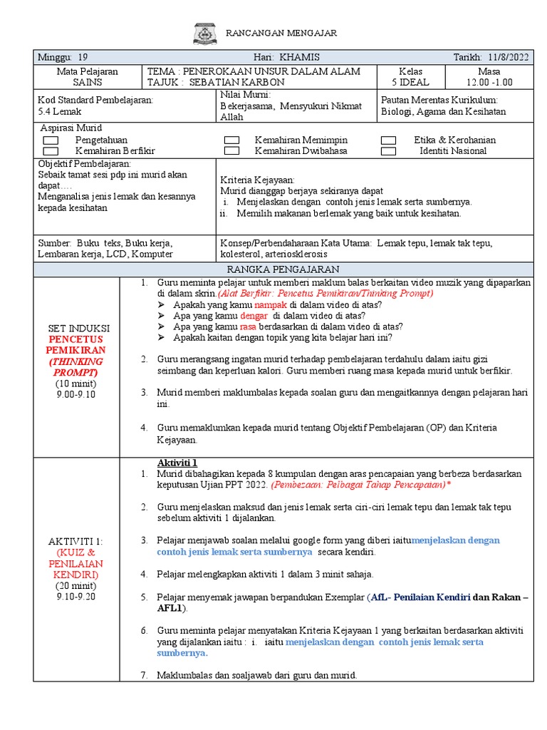 RPH Lo Lemak F5 Efisien 2022 | PDF