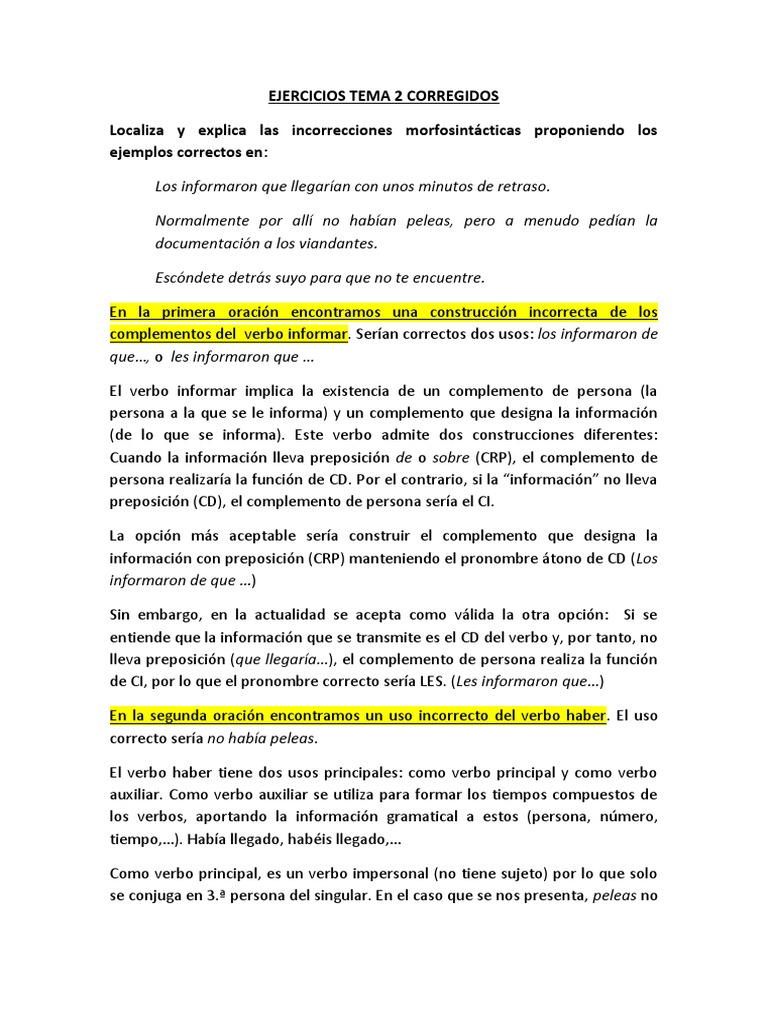 Ejercicios Tema 2 Ii Corregidos | PDF | Verbo | Adverbio