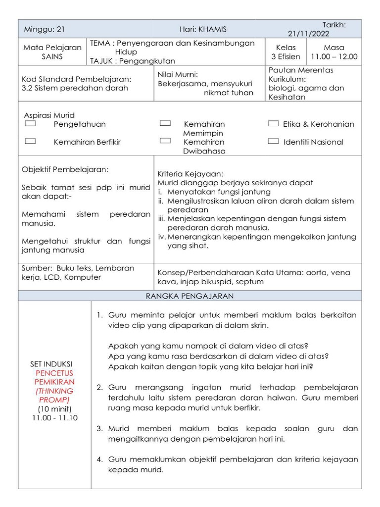 RPH Sistem Peredaran Darah Manusia | PDF