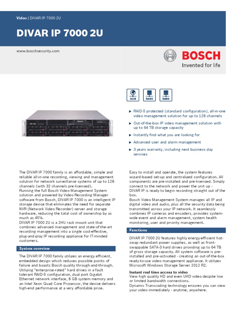 Divar Ip 7000 2u | PDF | Hard Disk Drive | Windows Server 2003
