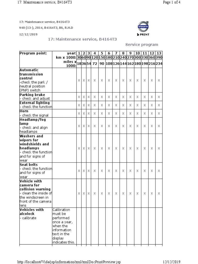 B4164T3 2014 Service Schedule | PDF | Brake | Leak