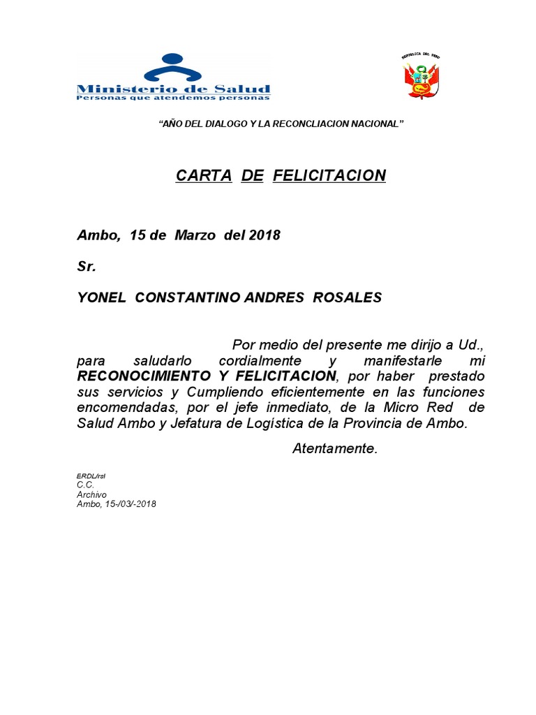 Carta de Felicitacion | PDF | Ciencias sociales | Salud y bienestar