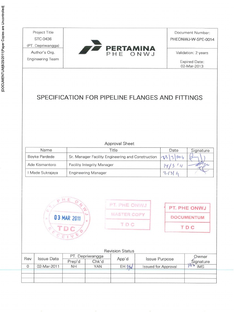Pheonwj W Spe 0014 - 0 | PDF | Pipe (Fluid Conveyance) | Construction